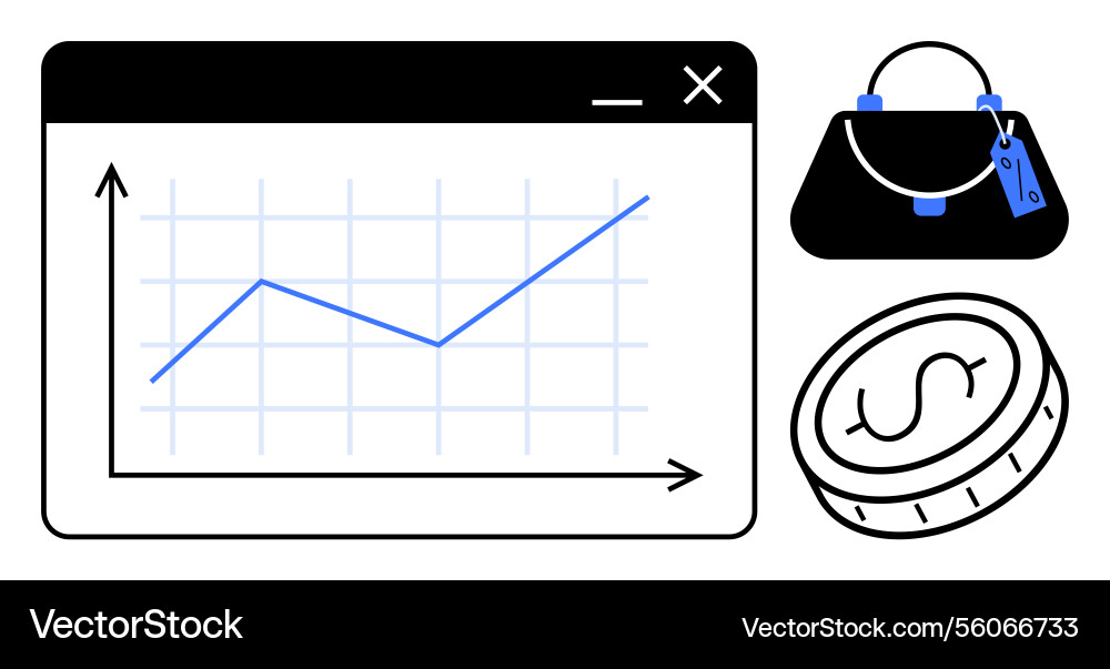 Growth chart with line graph coin and handbag Vector Image