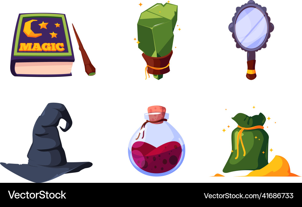 Magic items glow wizard bottles and artifacts Vector Image