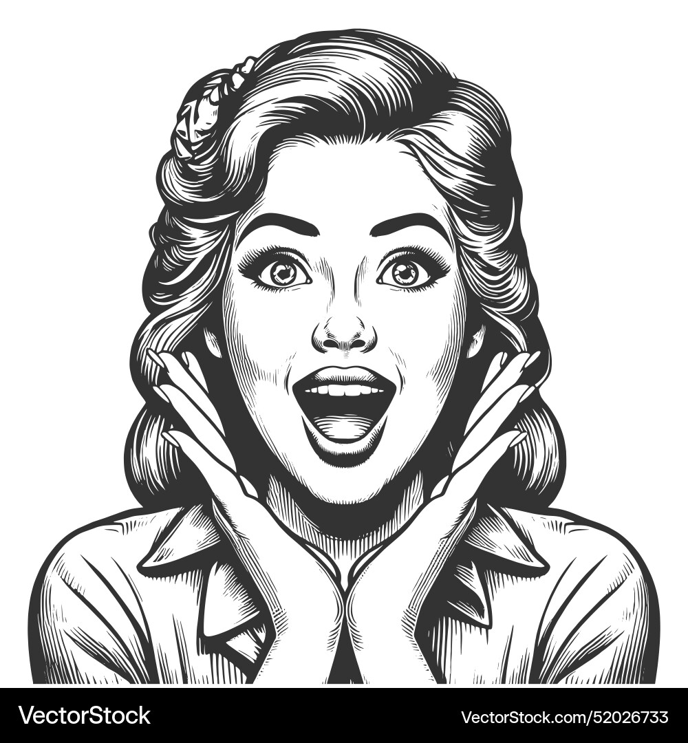 Surprised woman engraving Royalty Free Vector Image
