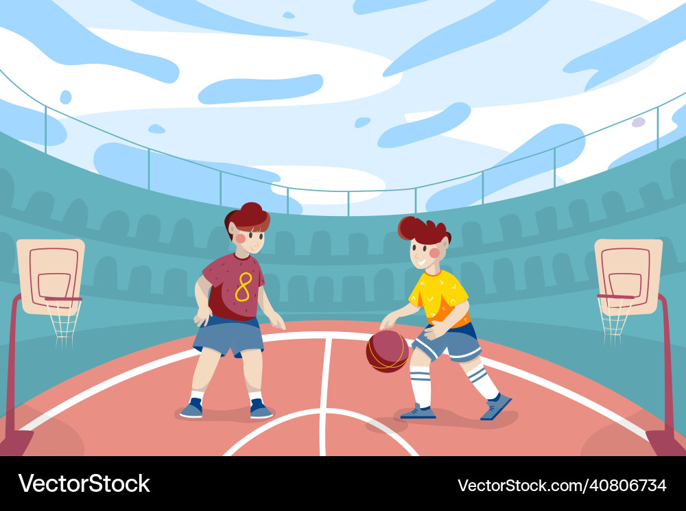 Children team playing basketball background Vector Image