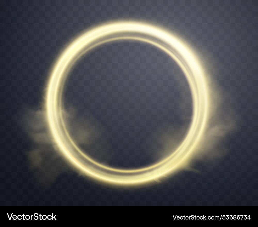 Gold magic glowing ring with smoke neon realistic Vector Image