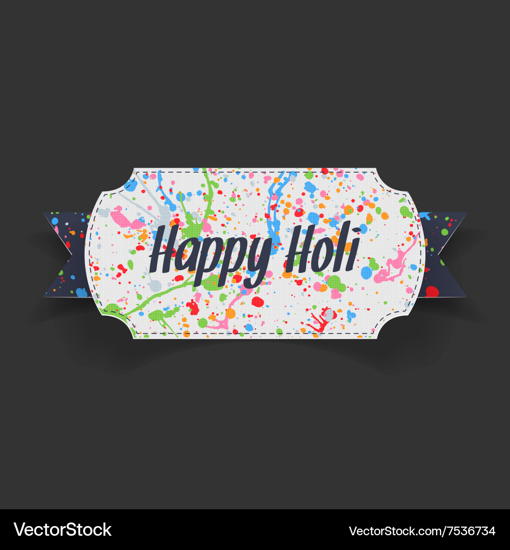 Happy holi white label with blue ribbon Royalty Free Vector