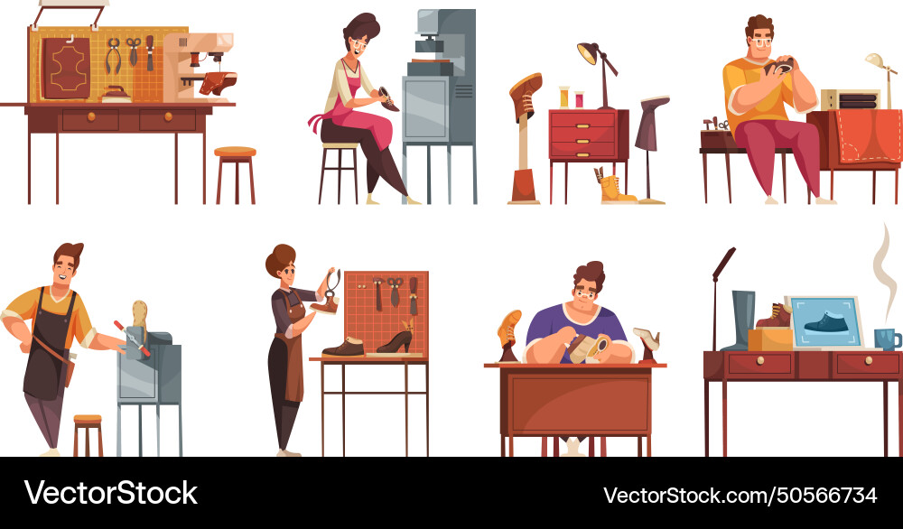 Shoemakers cartoon compositions Royalty Free Vector Image