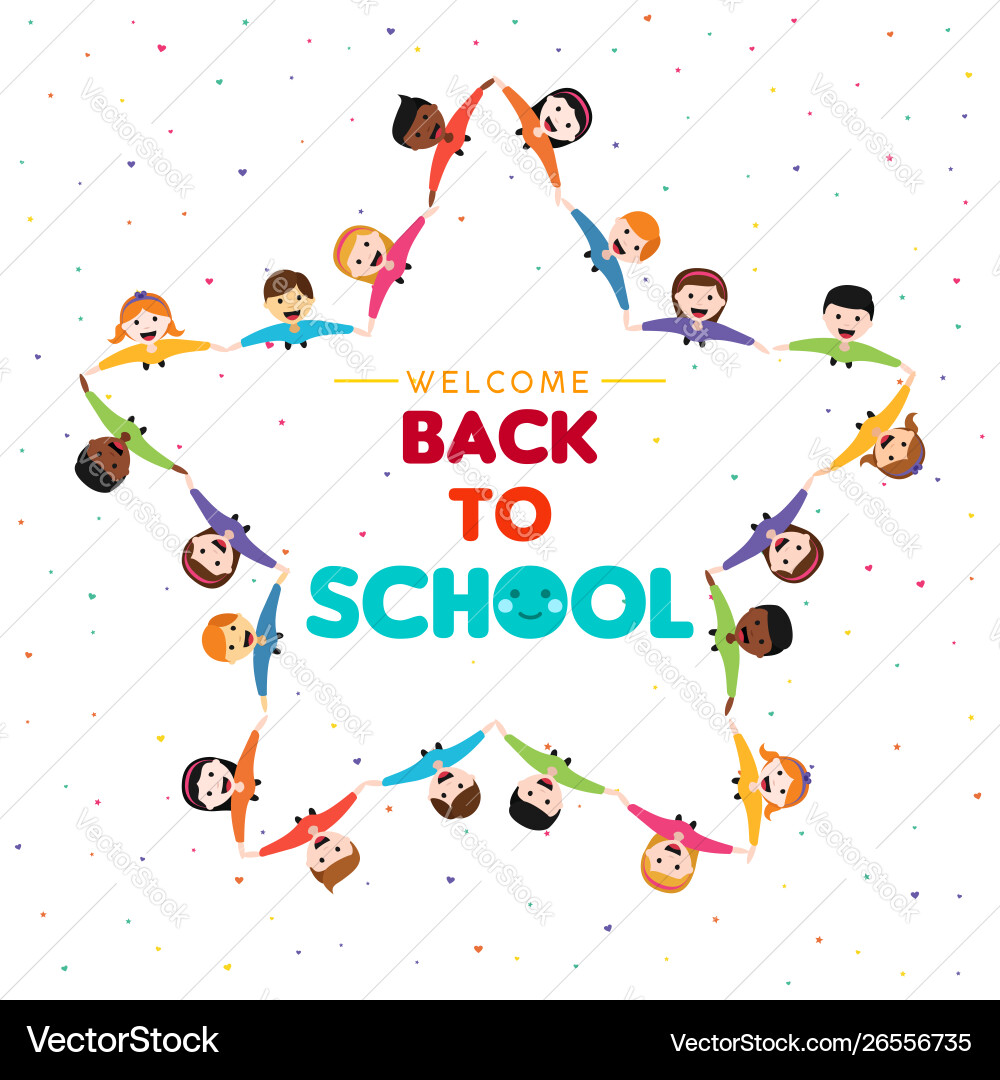Back to school card children group star shape Vector Image