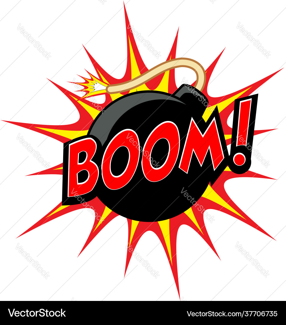 Cartoon round black bomb explosive with lit fuze Vector Image