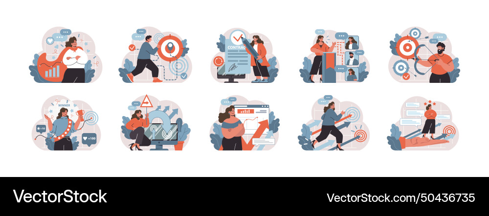 Corporate success set depict Royalty Free Vector Image