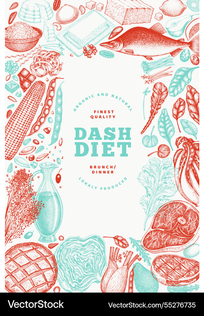 Dash diet design template hand drawn healthy food Vector Image