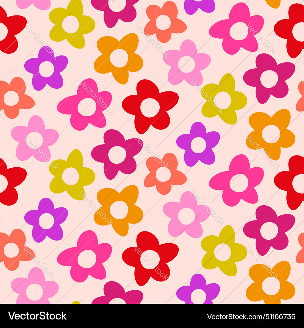 Retro 70s colorful flowers seamless pattern Vector Image