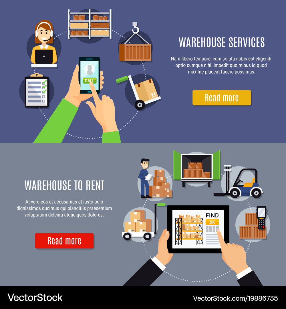 Warehouse horizontal banners Royalty Free Vector Image