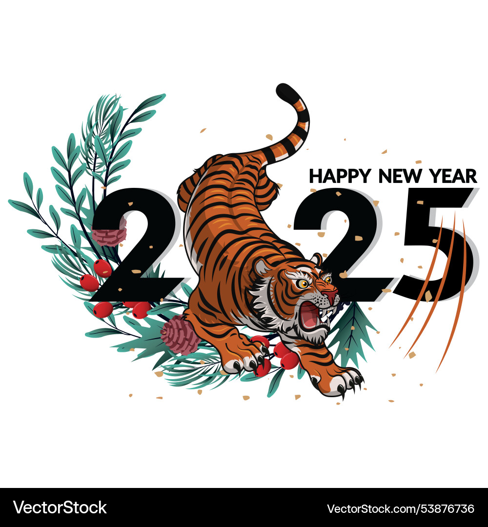 2025 happy new year with tiger logo design Vector Image