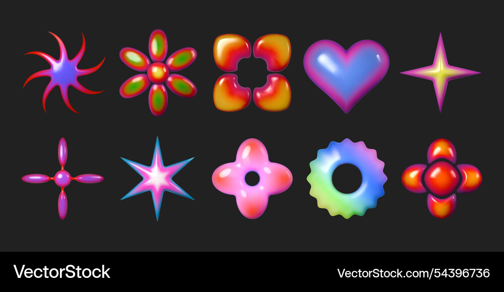 3d y2k figures abstract neon gradient star and Vector Image