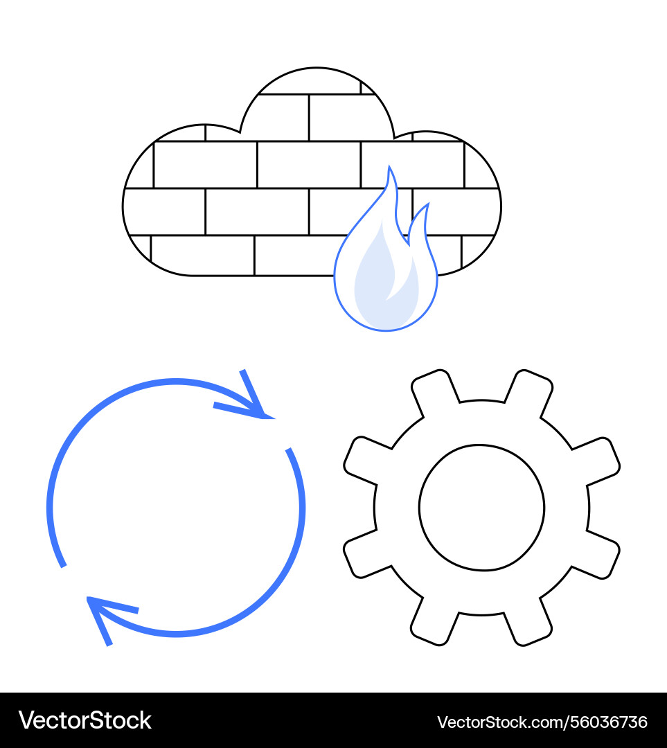 Cloud firewall with flame circular arrows Vector Image