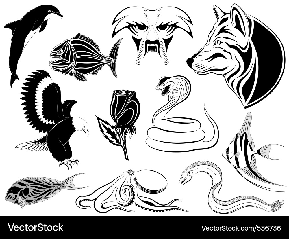 Diverse Tattoo Motifs Collection Royalty Free Vector Image