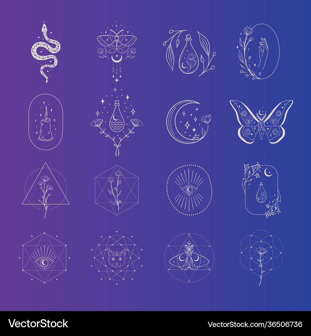 White abstract mystic line design elements Vector Image