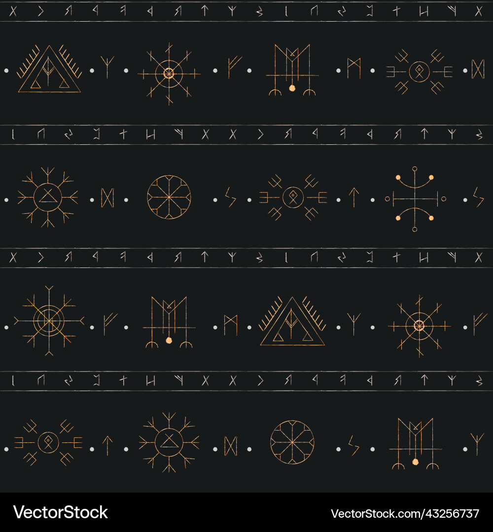 Gold viking border seamless pattern Royalty Free Vector