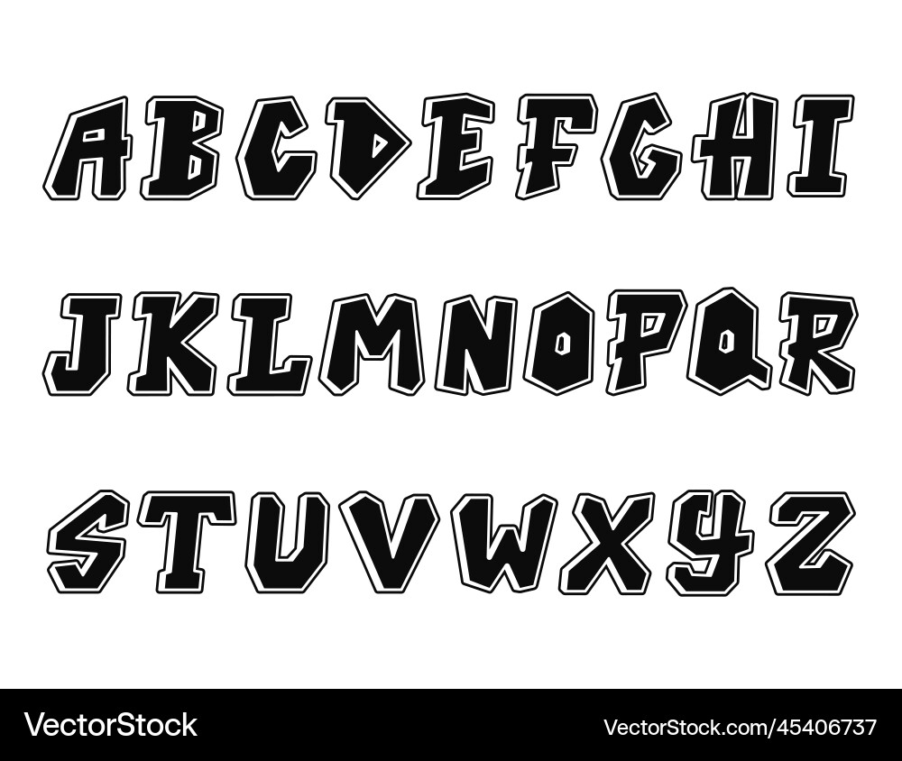 Graffiti letters font hand drawn line Royalty Free Vector