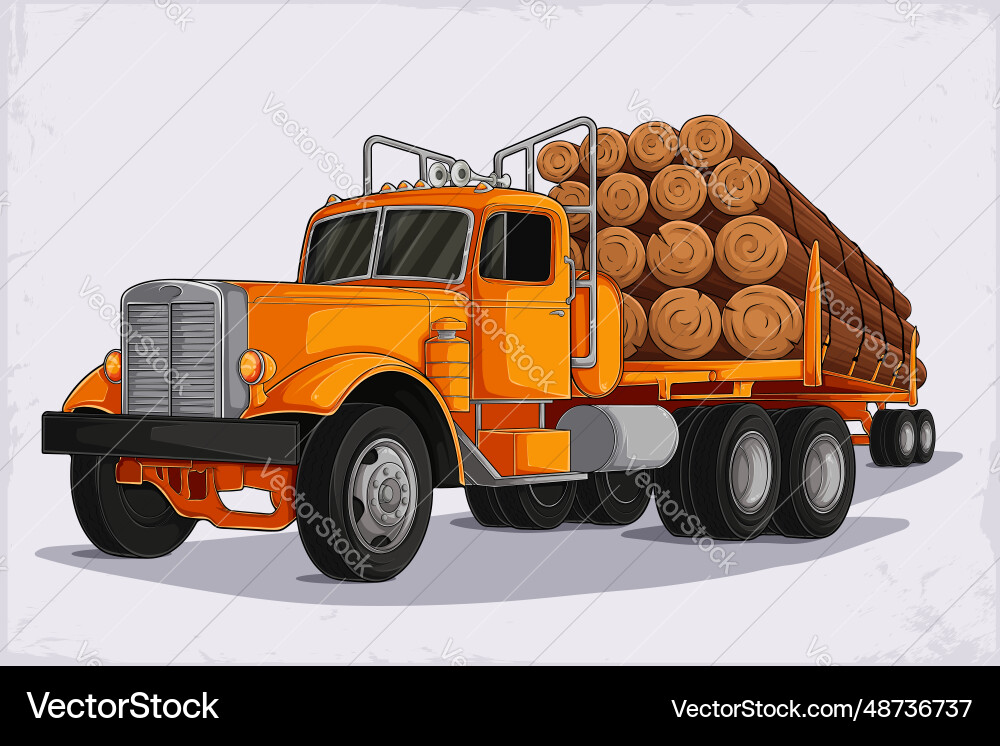 Hand drawn big logging truck filled with timber Vector Image