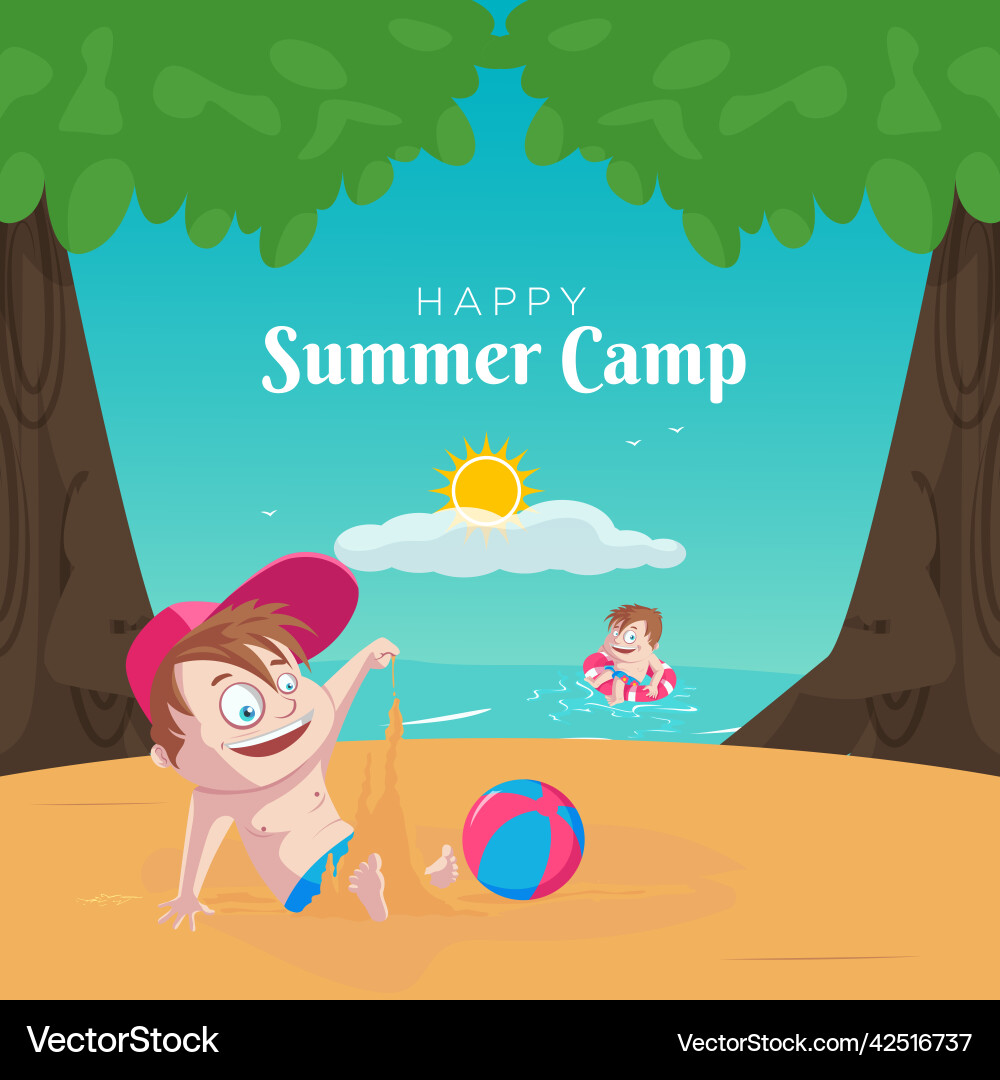 Happy summer camp banner design Royalty Free Vector Image