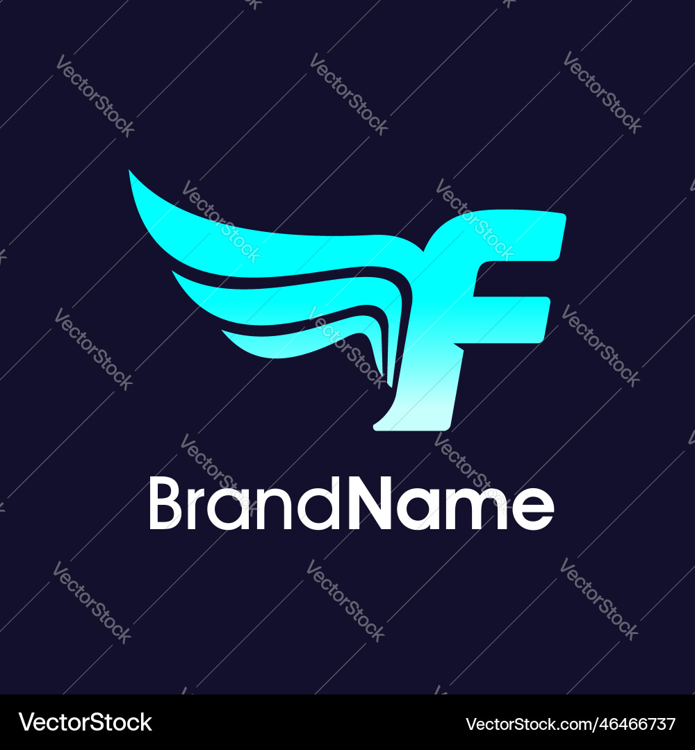 Initial F Wing Logo - Blue Royalty Free Vector Image