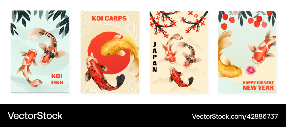 Realistic koi fish posters Royalty Free Vector Image