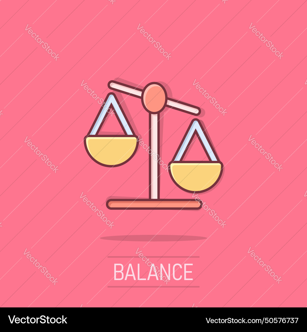 Scale balance icon in comic style justice cartoon Vector Image
