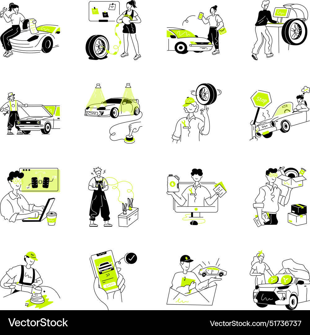Set of 16 car service doodle mini Royalty Free Vector Image