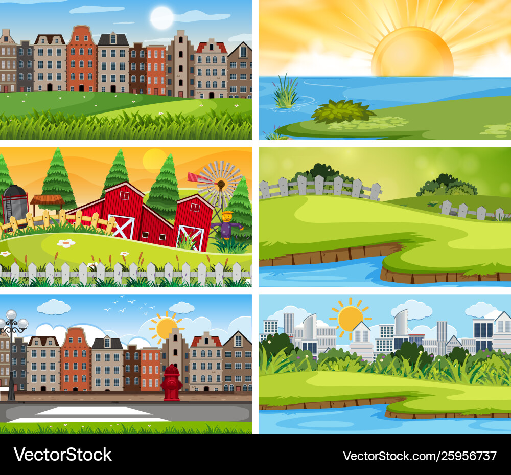 Set urban and rural landscape Royalty Free Vector Image