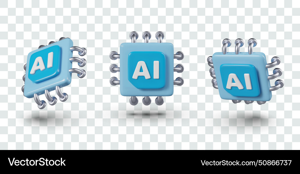 Square blue cpu with ai label realistic Royalty Free Vector