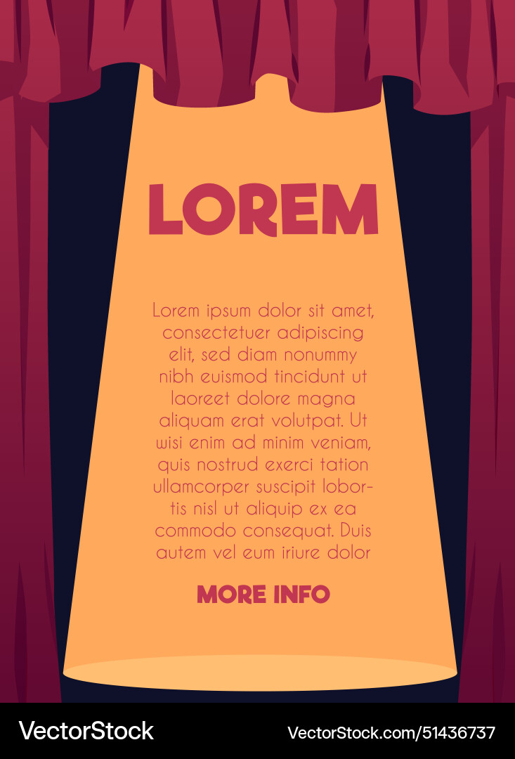 Theater curtain poster with spotlight light flat Vector Image