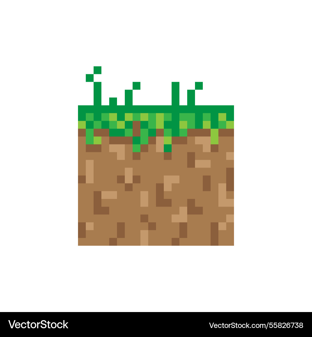Pixel grass block soil texture game style green Vector Image