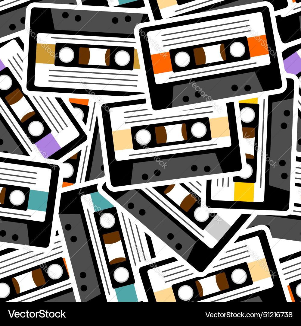 Retro cassette pattern seamless boombox Royalty Free Vector