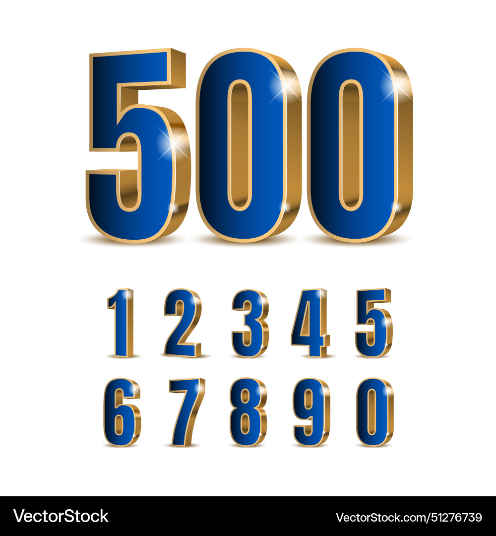 3d blue numbers with golden outline Royalty Free Vector