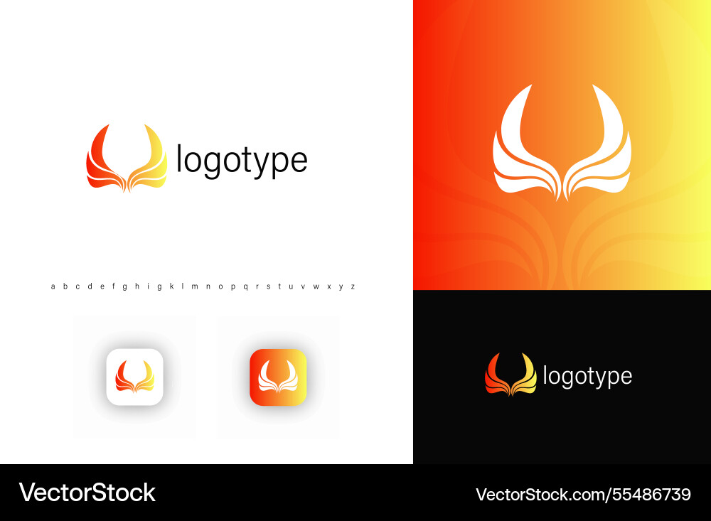 Abstract phoenix wing logo with flowing fiery Vector Image