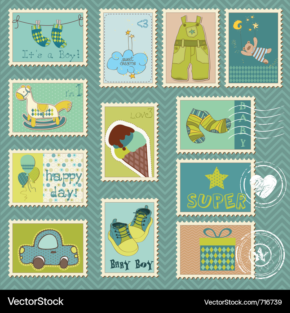 Baby boy postage stamps Royalty Free Vector Image
