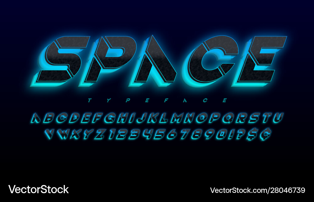 Stencil futuristic sci-fi alphabet extra glowing Vector Image