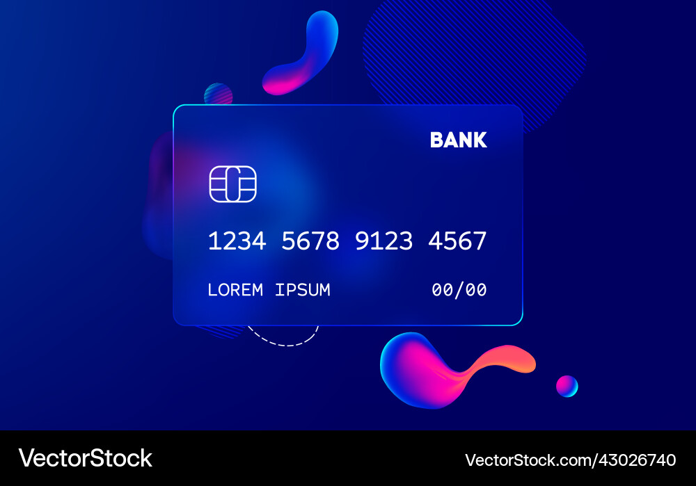 Glass morphism credit card template plastic Vector Image