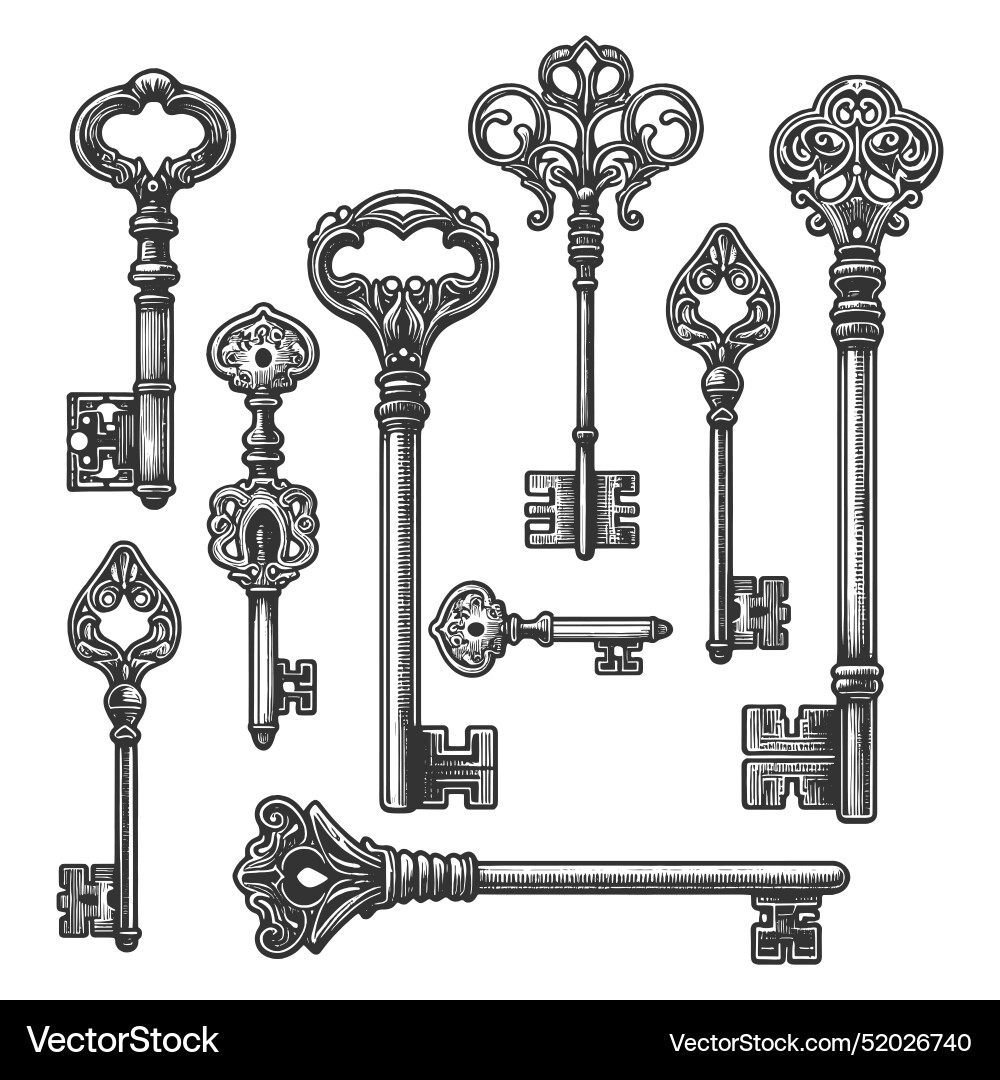 Ornate Antique Keys Royalty Free Vector Image - VectorStock