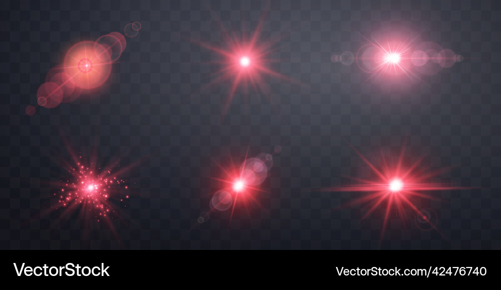 Red lens flares set isolated on transparent Vector Image