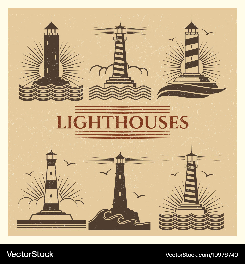 Vintage lighthouses logos set Royalty Free Vector Image