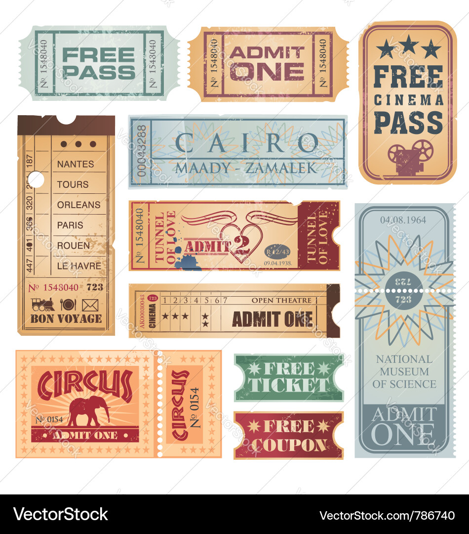 Vintage tickets Royalty Free Vector Image - VectorStock