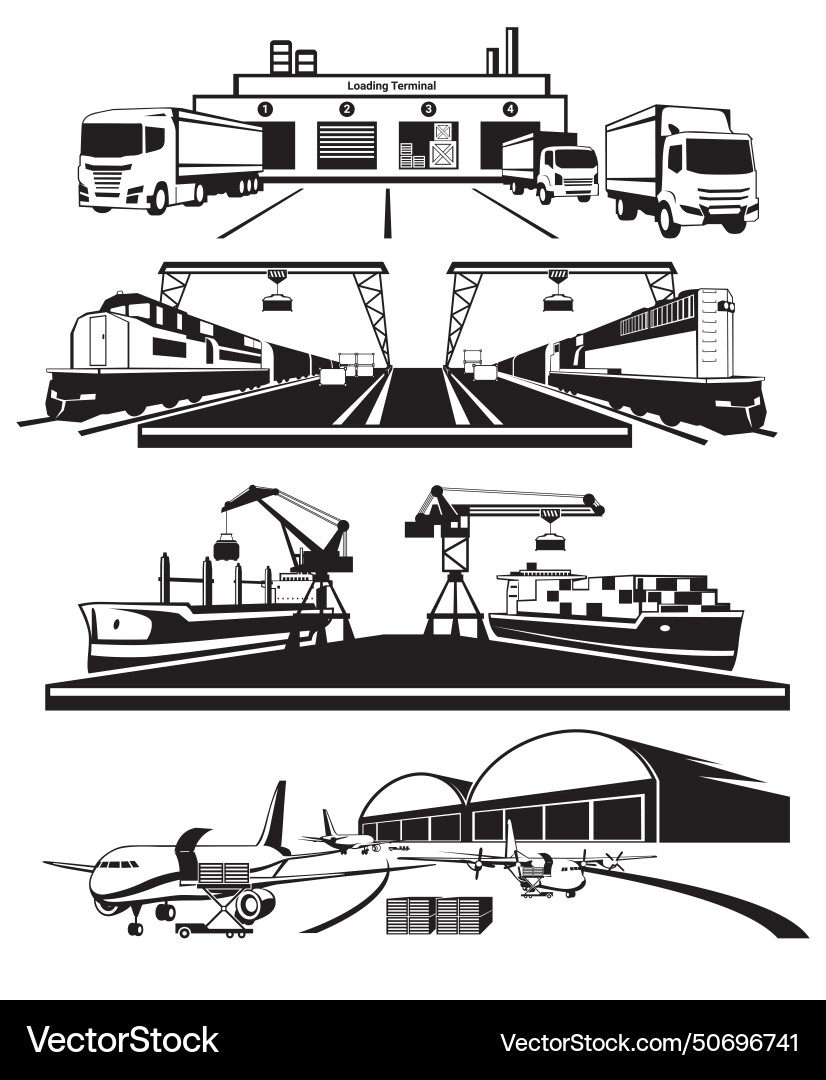 Cargo loading terminal air ship train truck Vector Image