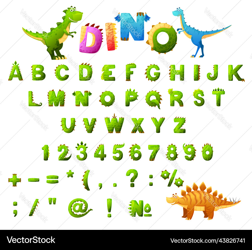 Dinosaur font typeface cartoon dino alphabet Vector Image