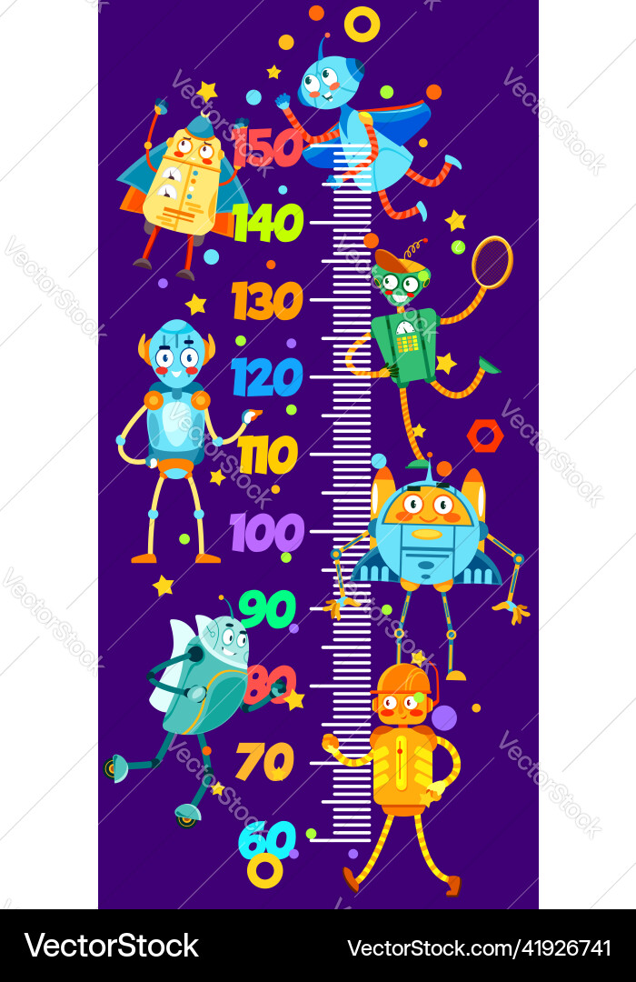 Kids height chart cartoon funny robots characters Vector Image