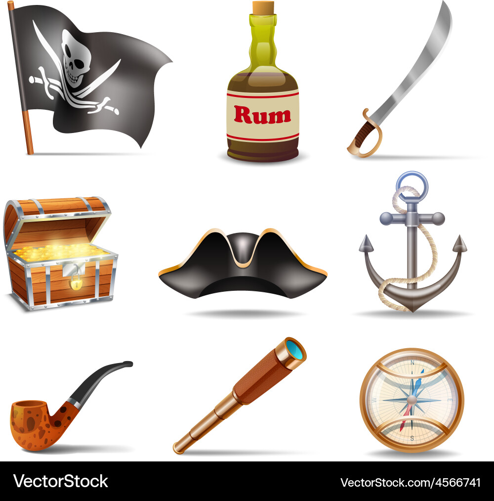 Pirate icons set colorful Royalty Free Vector Image