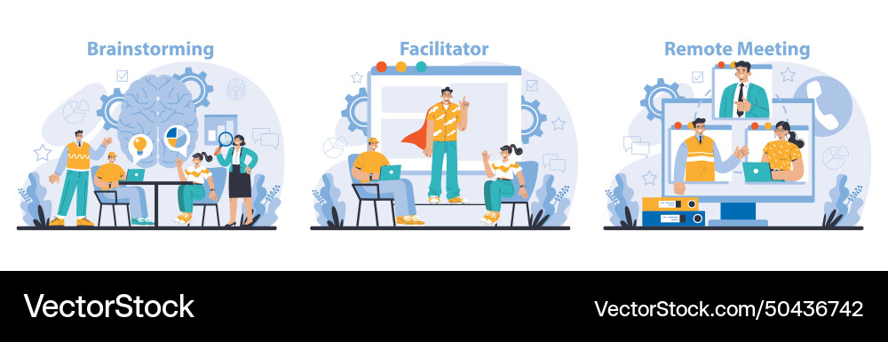 Business meeting set flat Royalty Free Vector Image