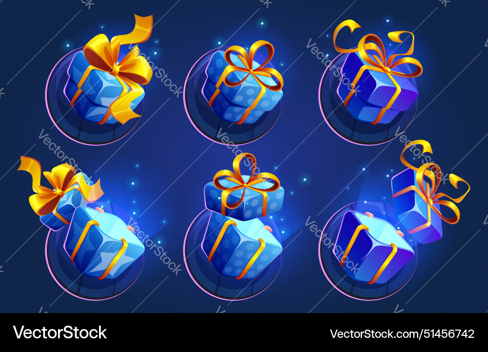 Closed and open blue gift box with ribbon and bow Vector Image