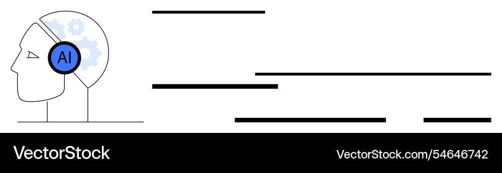 Human head profile with ai gear brain representing