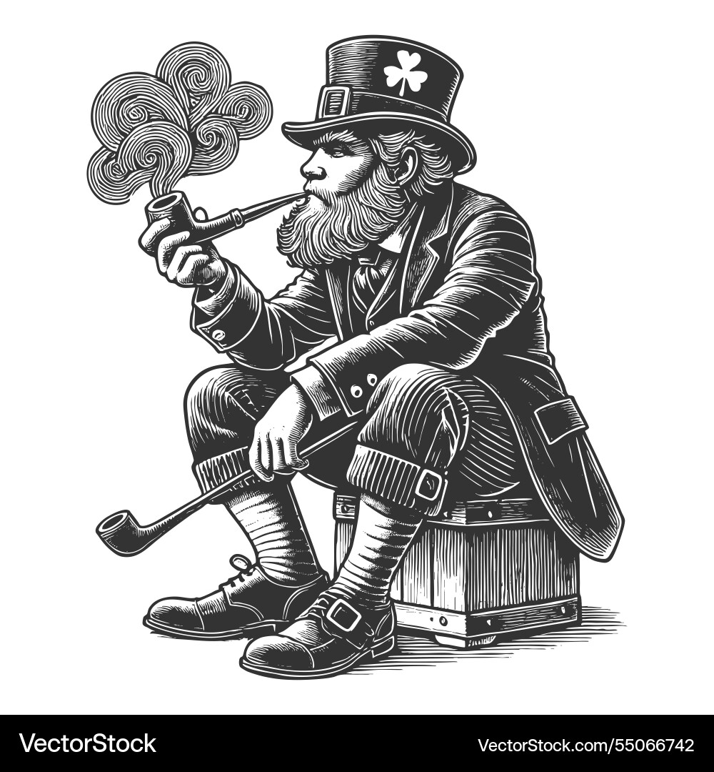 Leprechaun smoking pipe Royalty Free Vector Image