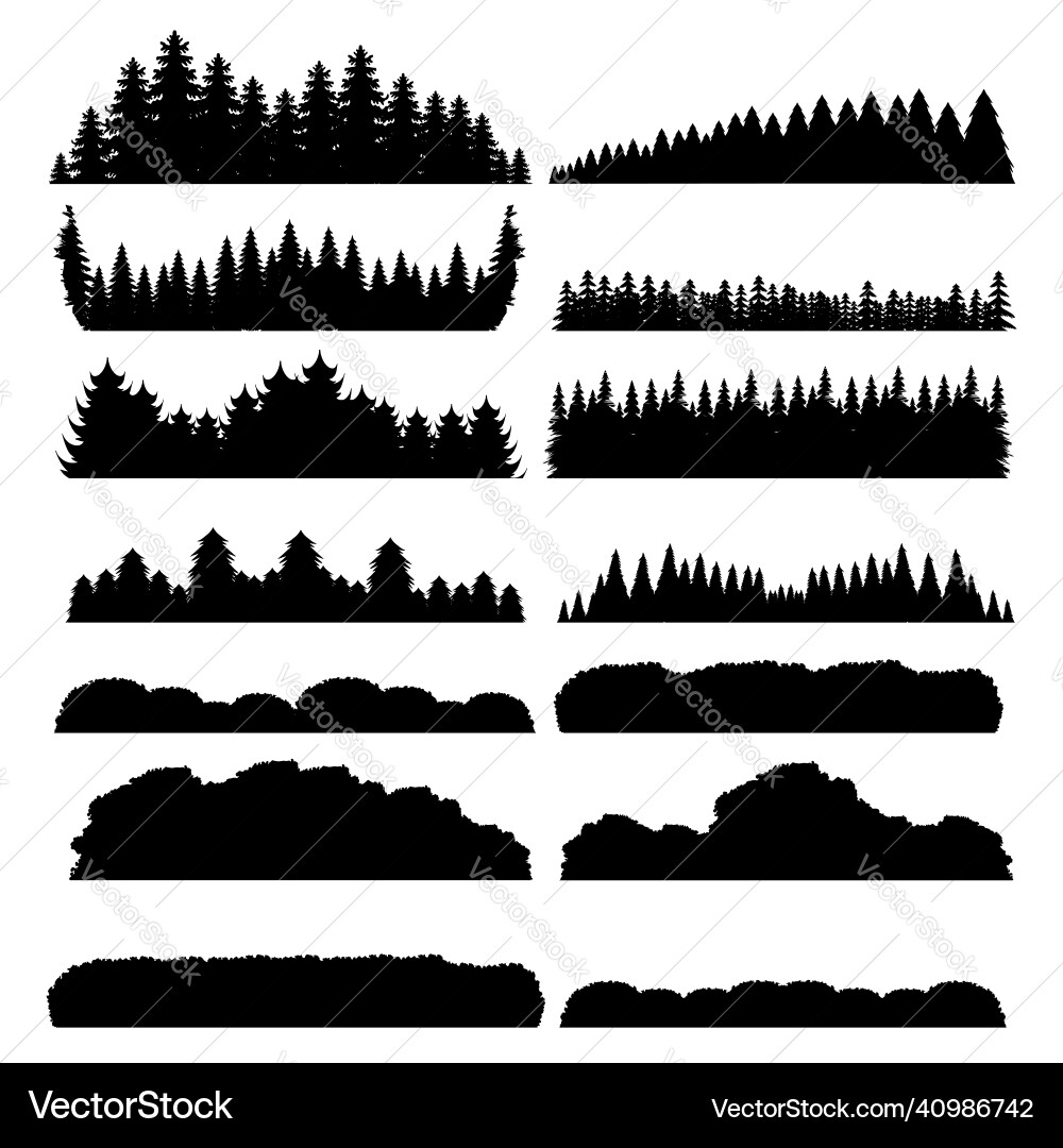 Tree line up silhouette set collection Royalty Free Vector