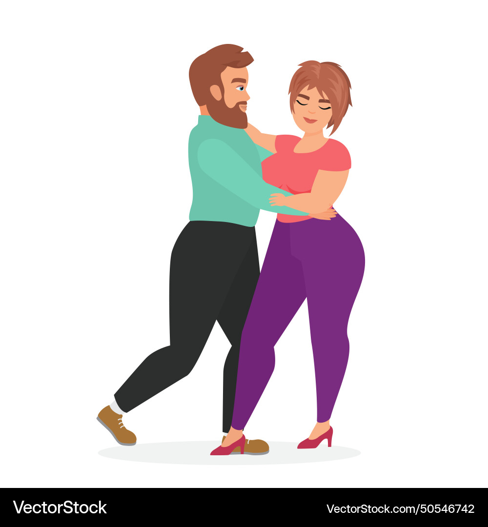 Young couple of plus size characters dancing Vector Image
